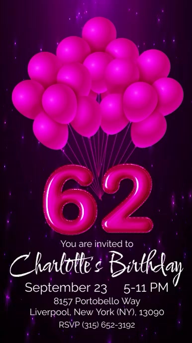 Modèle D'invitation Vidéo Verticale pour La Fête Du 62e Anniversaire ...