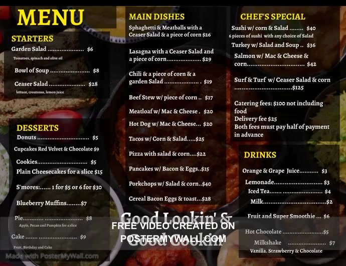 Good Lookin & Good Cookin' Menu | PosterMyWall