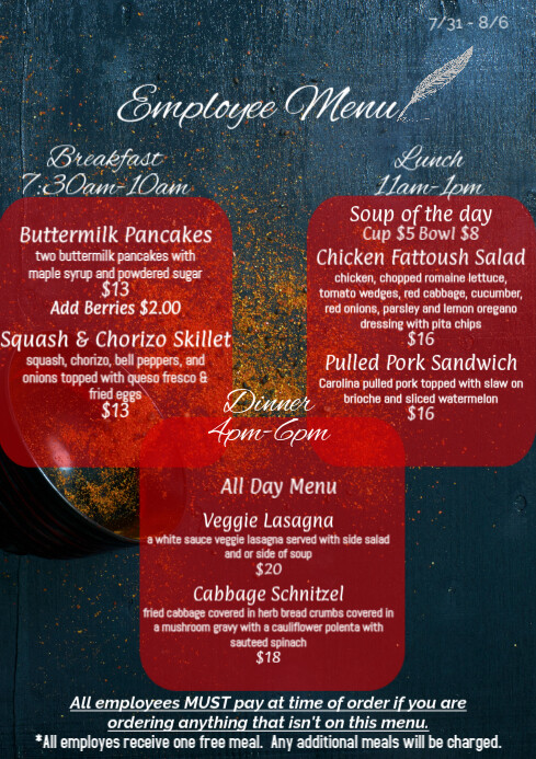 Employee Menu | PosterMyWall