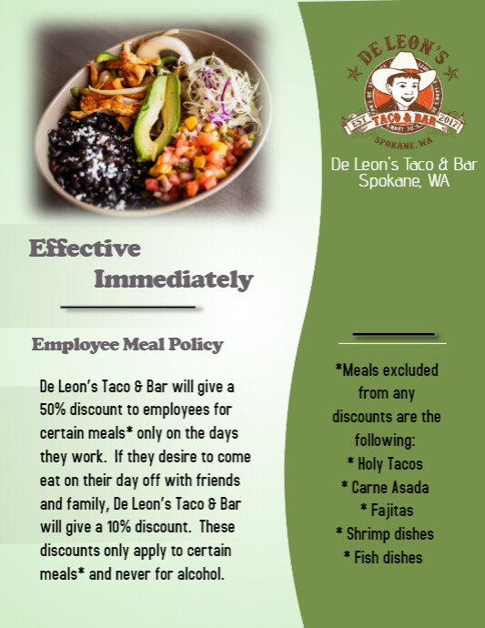 Employee meal rule | PosterMyWall