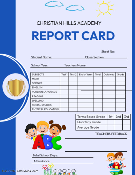 Blue School Report Card Template | PosterMyWall