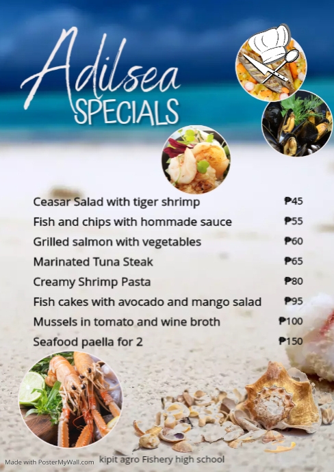 Ocean Background Seafood Menu Design | PosterMyWall