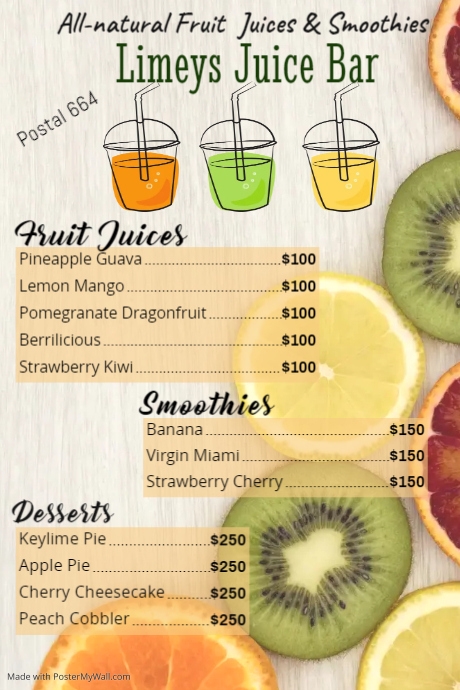 fruit juice and smoothies menu template | PosterMyWall