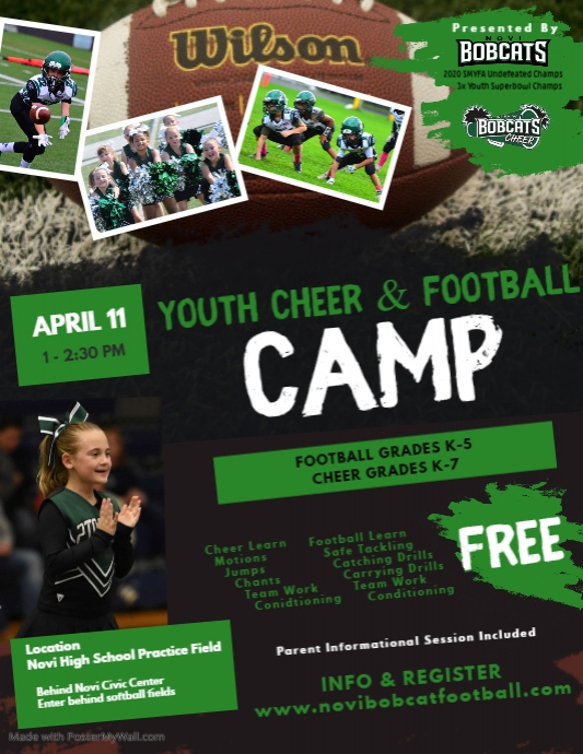 Youth Football Camp presented by Novi Bobcats | PosterMyWall