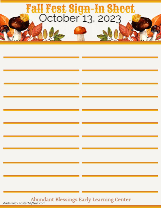 Fall Event Volunteers Sign-Up-Sheet | PosterMyWall