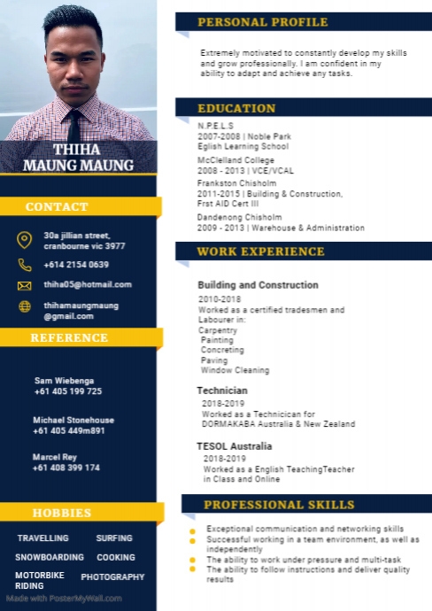 Copy of SIMPLE MODERN RESUME TEMPLATE DESIGN | PosterMyWall
