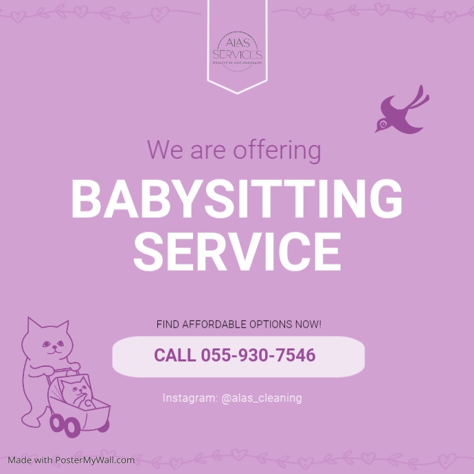 Pink Babysitting Service Instagram Post | PosterMyWall