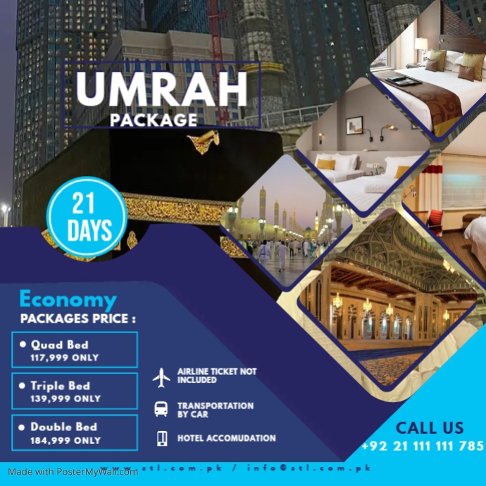 Blue Hajj and Umrah Travel Agency Advert | PosterMyWall