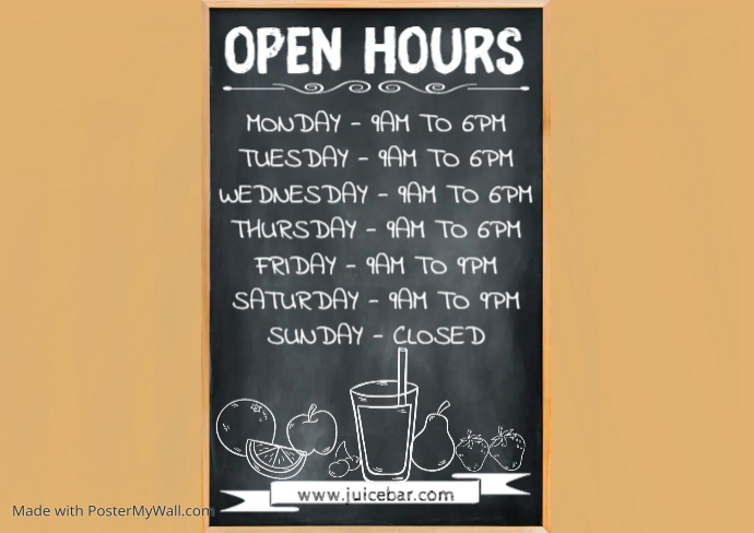 Copy of Copie de Juice Bar Open Hours Poster Template | PosterMyWall