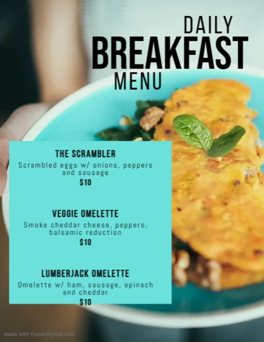 Daily Breakfast Menu Card Printable Flyer 2 | PosterMyWall