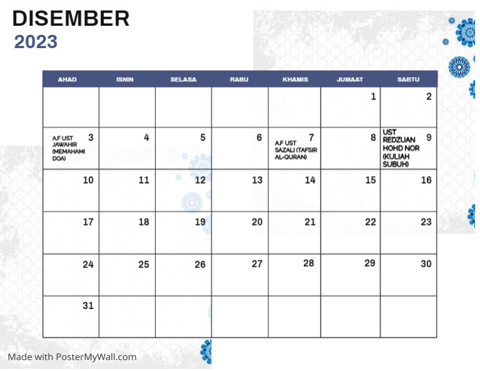 December 2023 Monthly Events Calendar | PosterMyWall