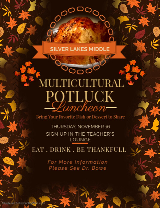 Thanksgiving Potluck Dinner Flyer | PosterMyWall
