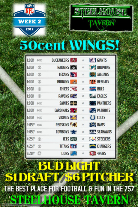STEELHOUSE NFL SUNDAY TICKET WEEK 2 | PosterMyWall