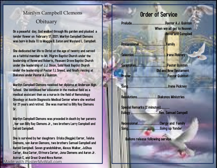 Copy of Copy of Copy of Funeral Program | PosterMyWall