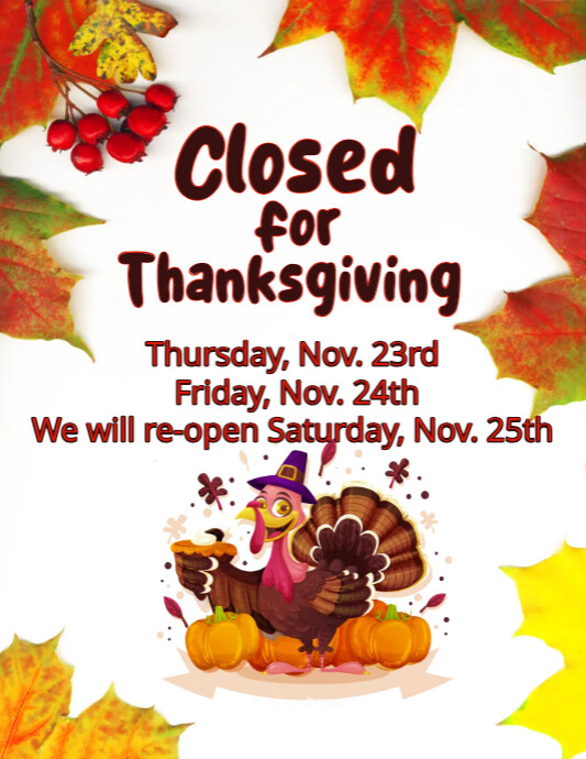 happy thanksgiving day business closing ad | PosterMyWall