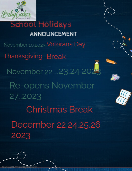 Navy blue school holiday notice flyer | PosterMyWall