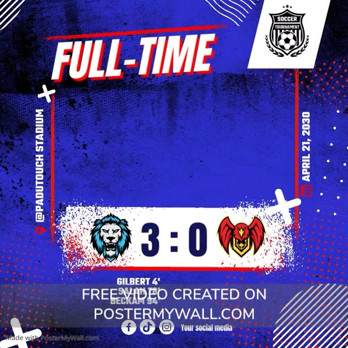 Soccer Football Match Result Full Time | PosterMyWall
