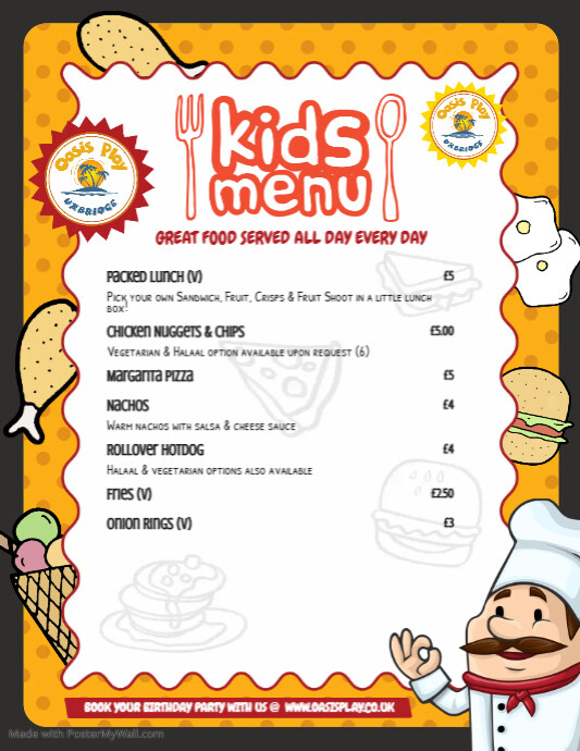 Orange and White Kids Menu Flyer Design | PosterMyWall