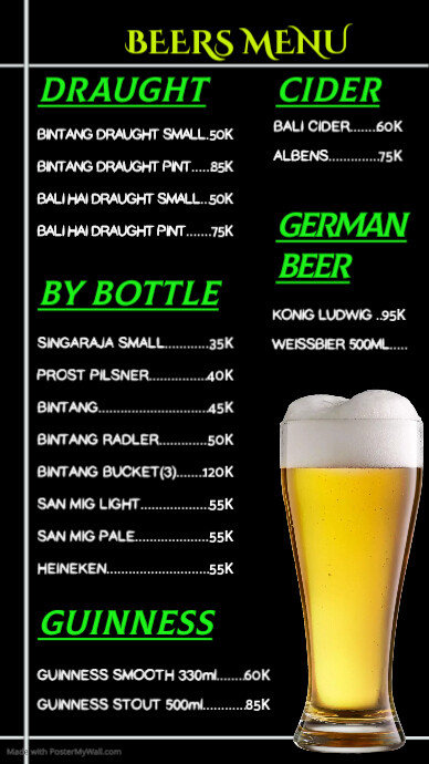 Copy of Drinks Card Beer Menu Digital Template | PosterMyWall