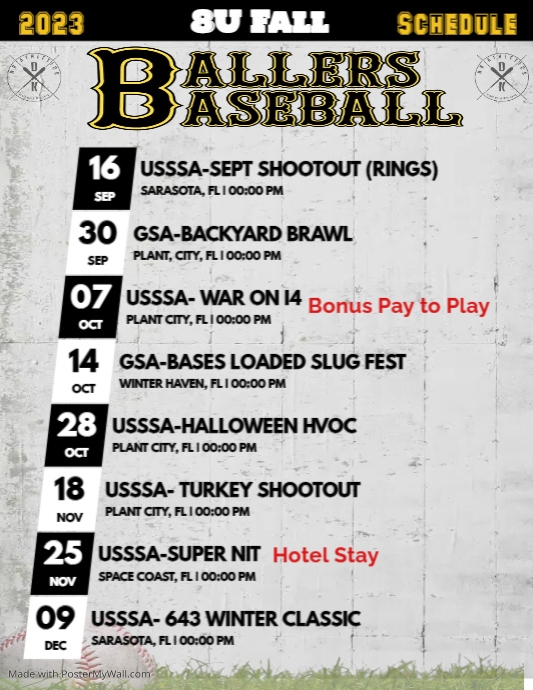 BASEBALL TEAM SCHEDULE (4) | PosterMyWall