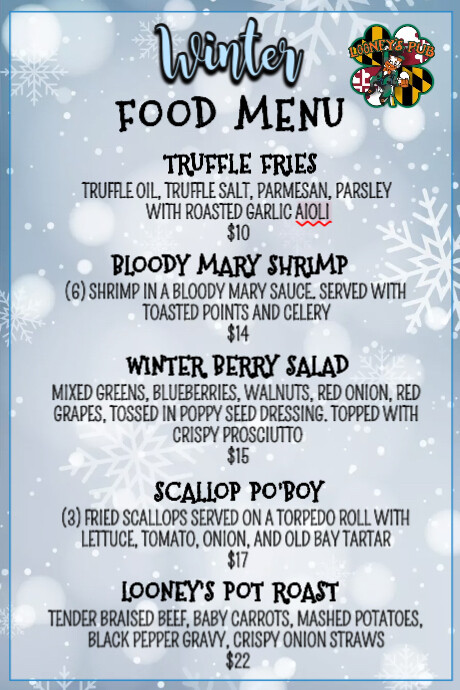 WINTER FOOD MENU 2023 ALL STORES | PosterMyWall