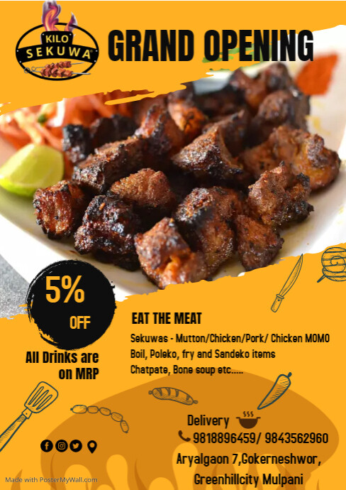 Barbeque Meat Restaurant Poster Template | PosterMyWall