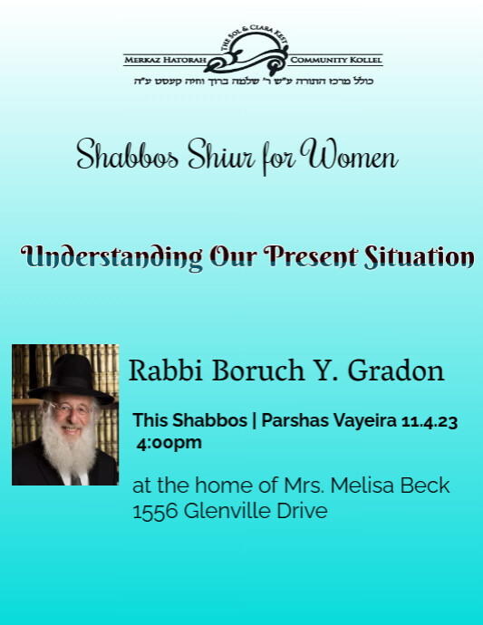 Shabbos Shiur 11/4/23 | PosterMyWall