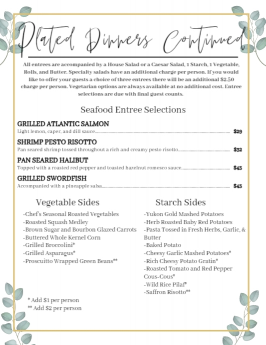 Plated Dinners Cont. | PosterMyWall