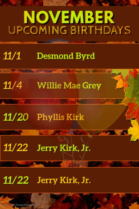 Copy of November Calendar of Events (1) | PosterMyWall