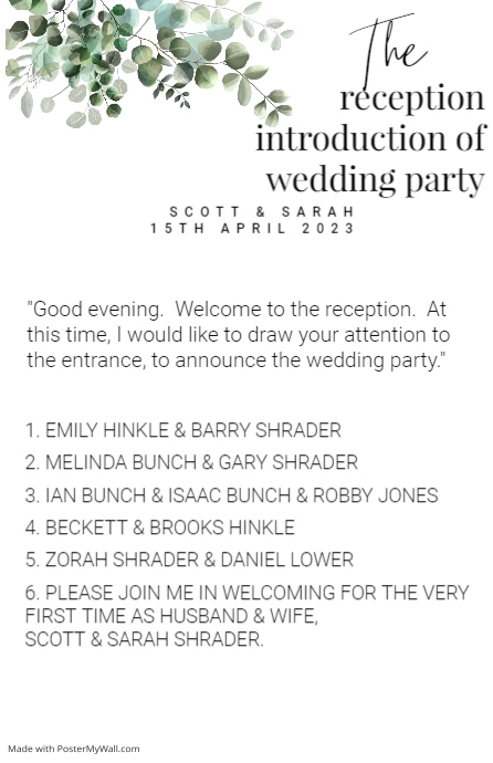 reception introduction of wedding party | PosterMyWall