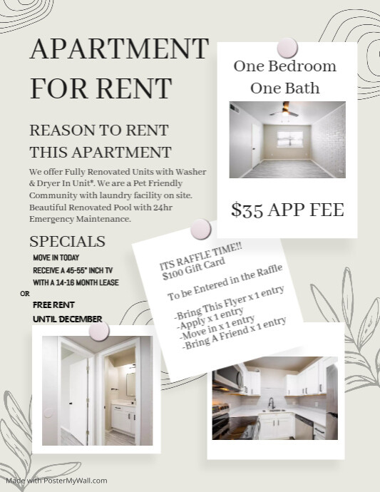 Beige Aesthetic Apartment For Rent Flyer | PosterMyWall