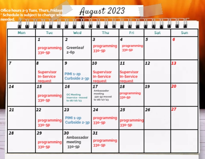 Supervisor Inservice meeting change 2023 calendar (1) | PosterMyWall