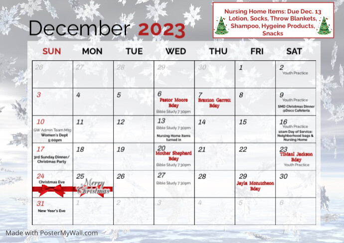 Printable calendar template 2023 december | PosterMyWall
