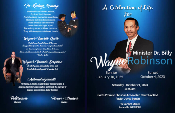 Obituary Cover Dr. Wayne Robinson | PosterMyWall