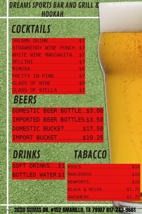 Drinks Card Beer Menu Flyer Poster Template | PosterMyWall