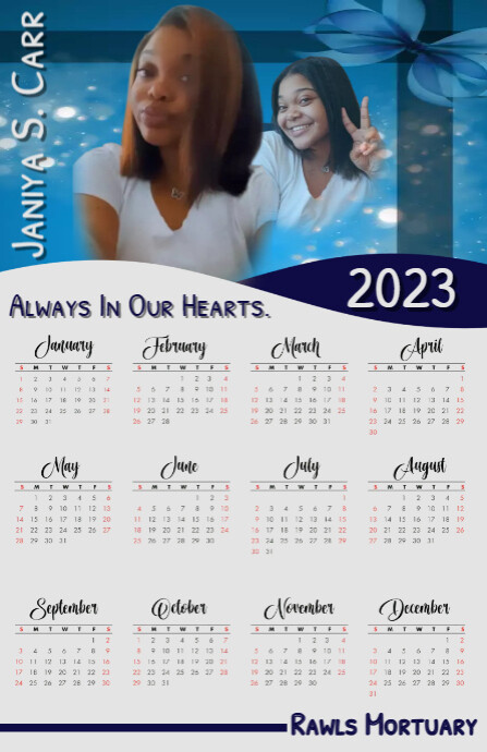 Copy of Janiya Carr Calendar | PosterMyWall