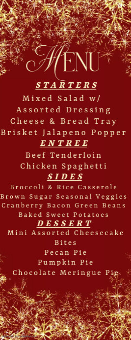 Red Gold Snowflakes Christmas Holiday Menu | PosterMyWall