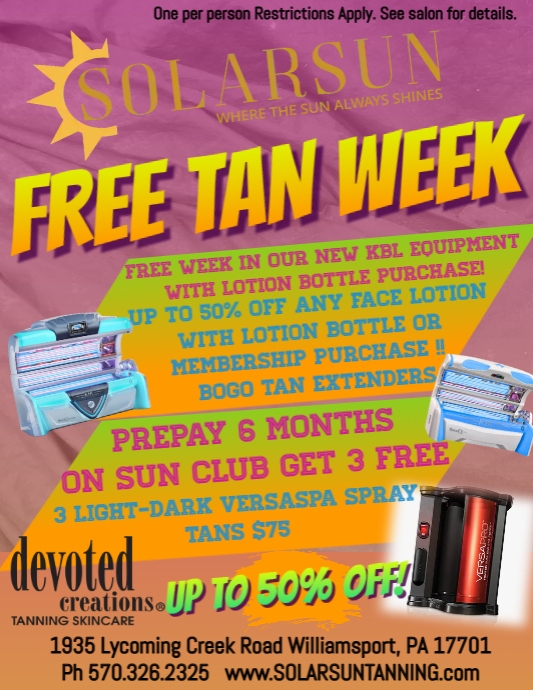 FREE TAN WEEK Williamsport | PosterMyWall