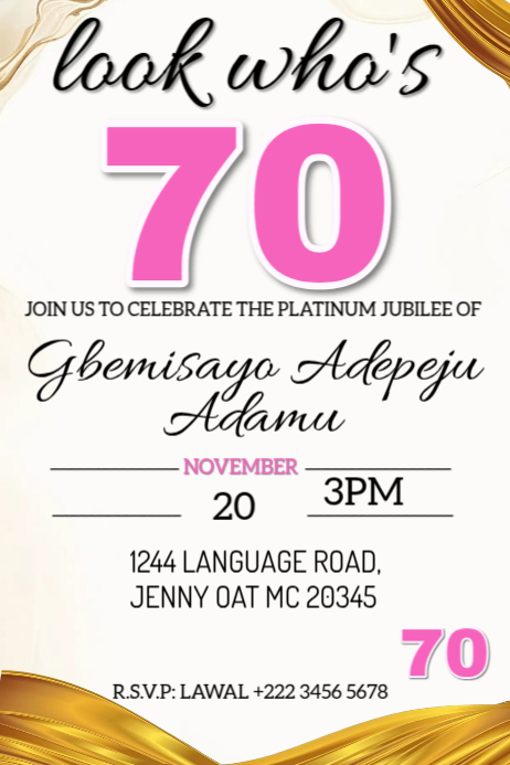 70th birthday invitation card Template | PosterMyWall