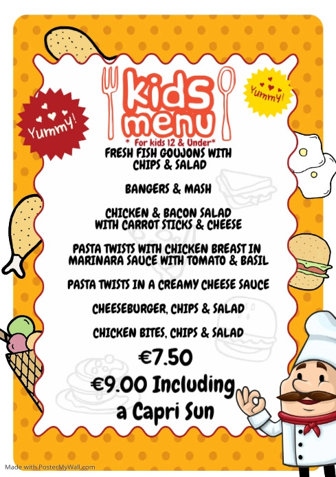 Orange and White Kids Menu Flyer Design | PosterMyWall
