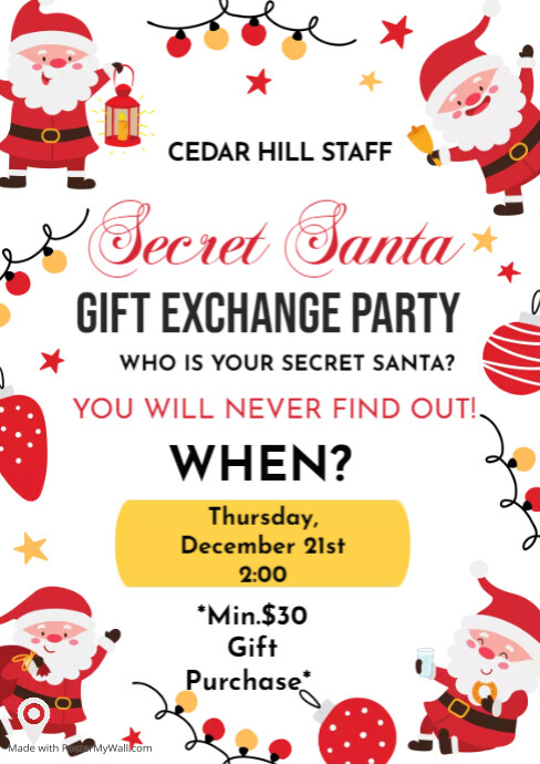 secret sant, santa party,event | PosterMyWall