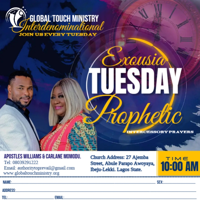 Tuesday for a prophetic Intercessory Prayer. | PosterMyWall