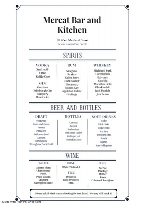Mercat Drinks Menu | PosterMyWall