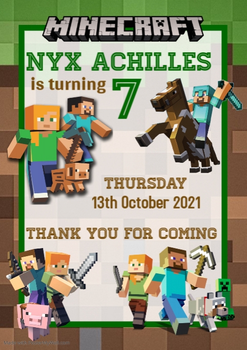 Copy of Minecraft Birthday Invitation | PosterMyWall