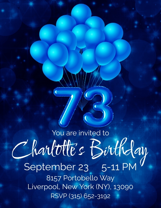 73rd birthday party invitation blue balloon Template | PosterMyWall