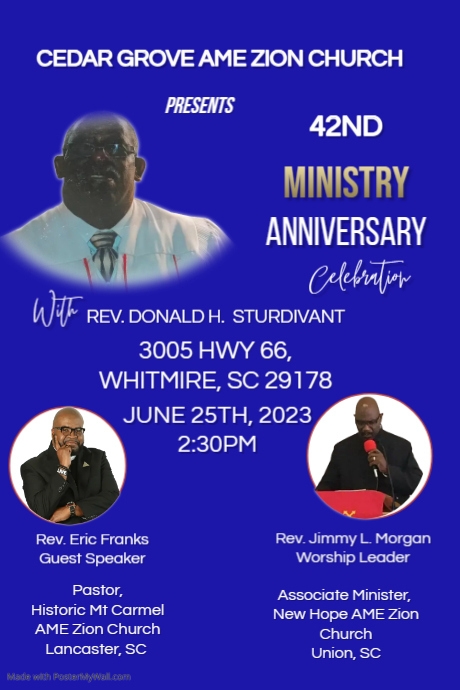 Cedar Grove AME Zion 42st Ministry Anniversary | PosterMyWall