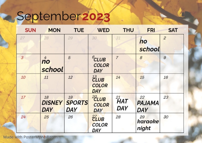 Printable calendar template 2023 september | PosterMyWall