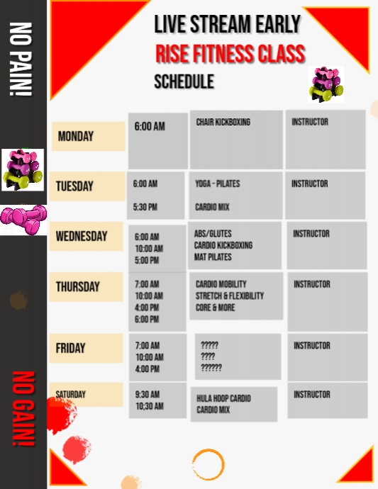Copy of Fitness Classes Schedule | PosterMyWall