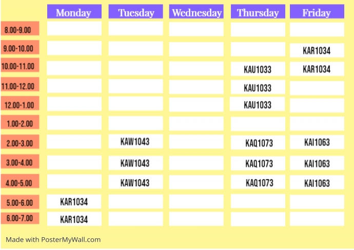 TIMETABLE | PosterMyWall