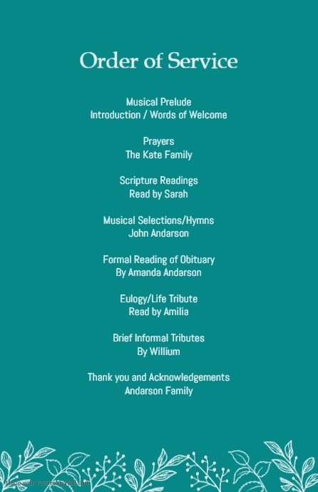 Copy of Floral Order of Service template | PosterMyWall